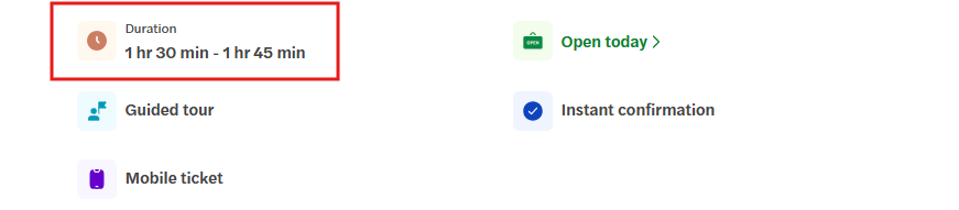Experience duration & start time – Headout