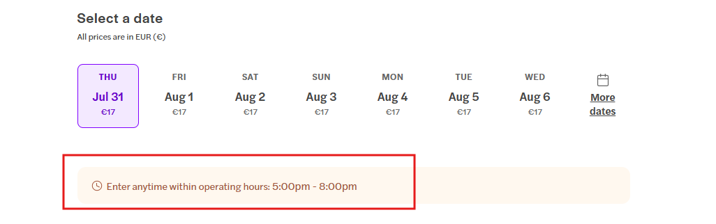 Experience duration & start time – Headout